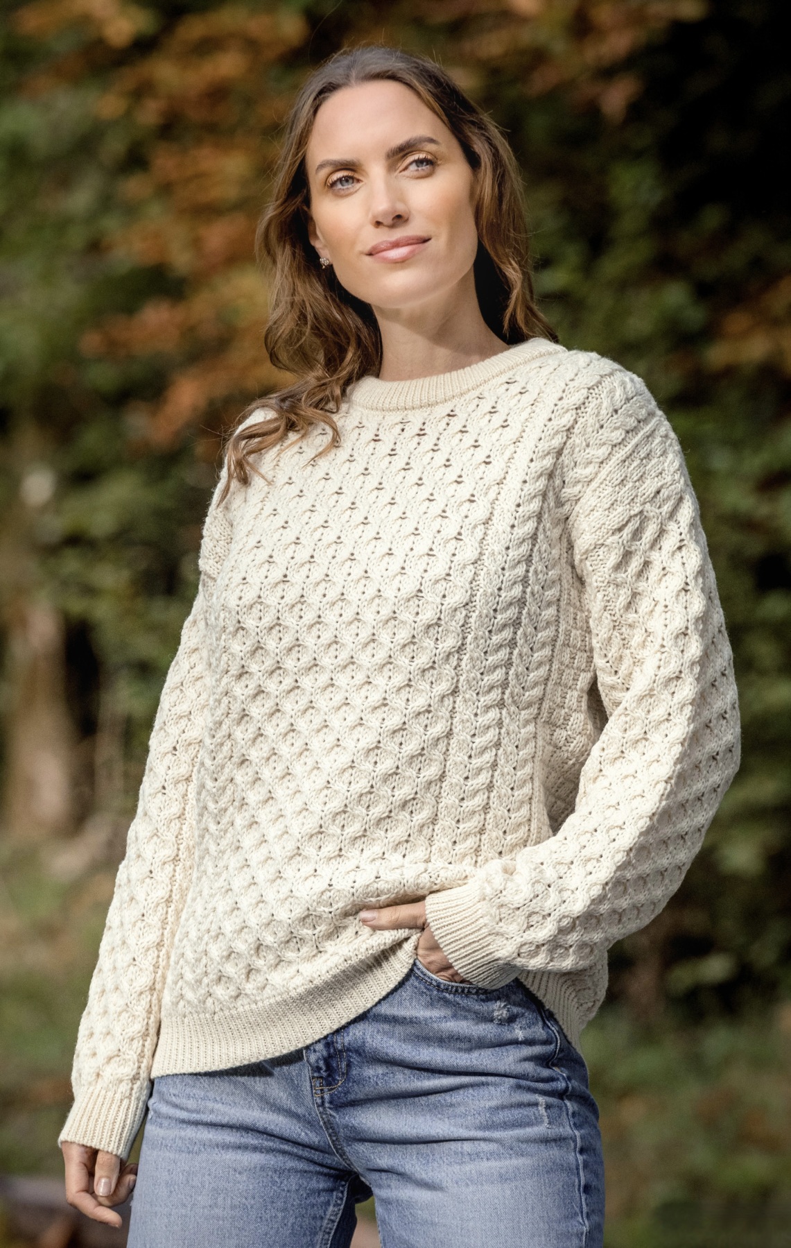 Pull traditionnel irlandais chaud laine mérinos Aran Crafts
